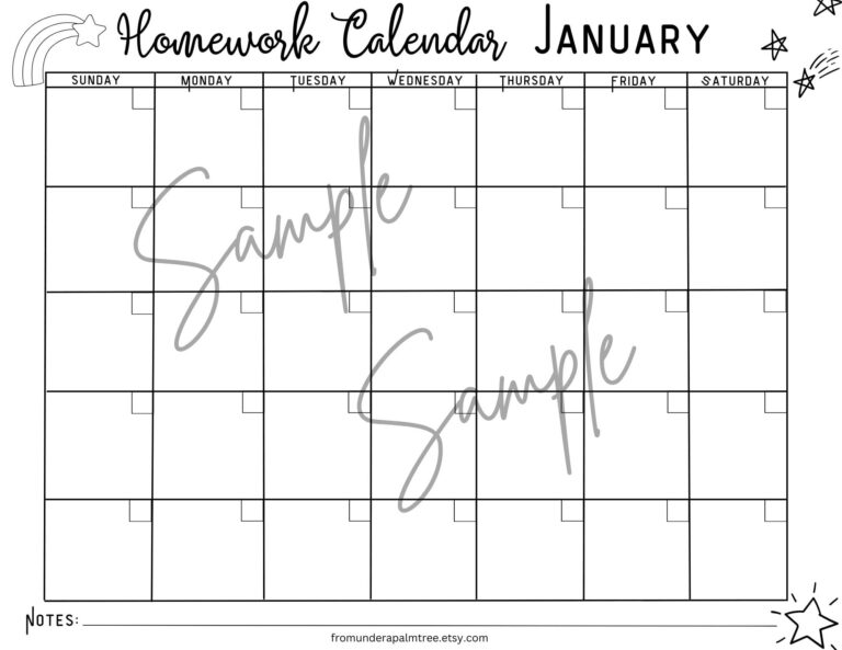 Printable Homework Calendar > From Under a Palm Tree