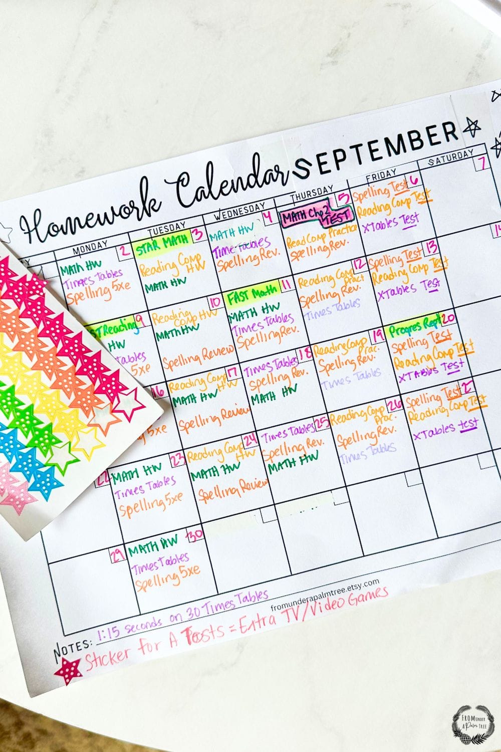 Printable Homework Calendar > From Under a Palm Tree
