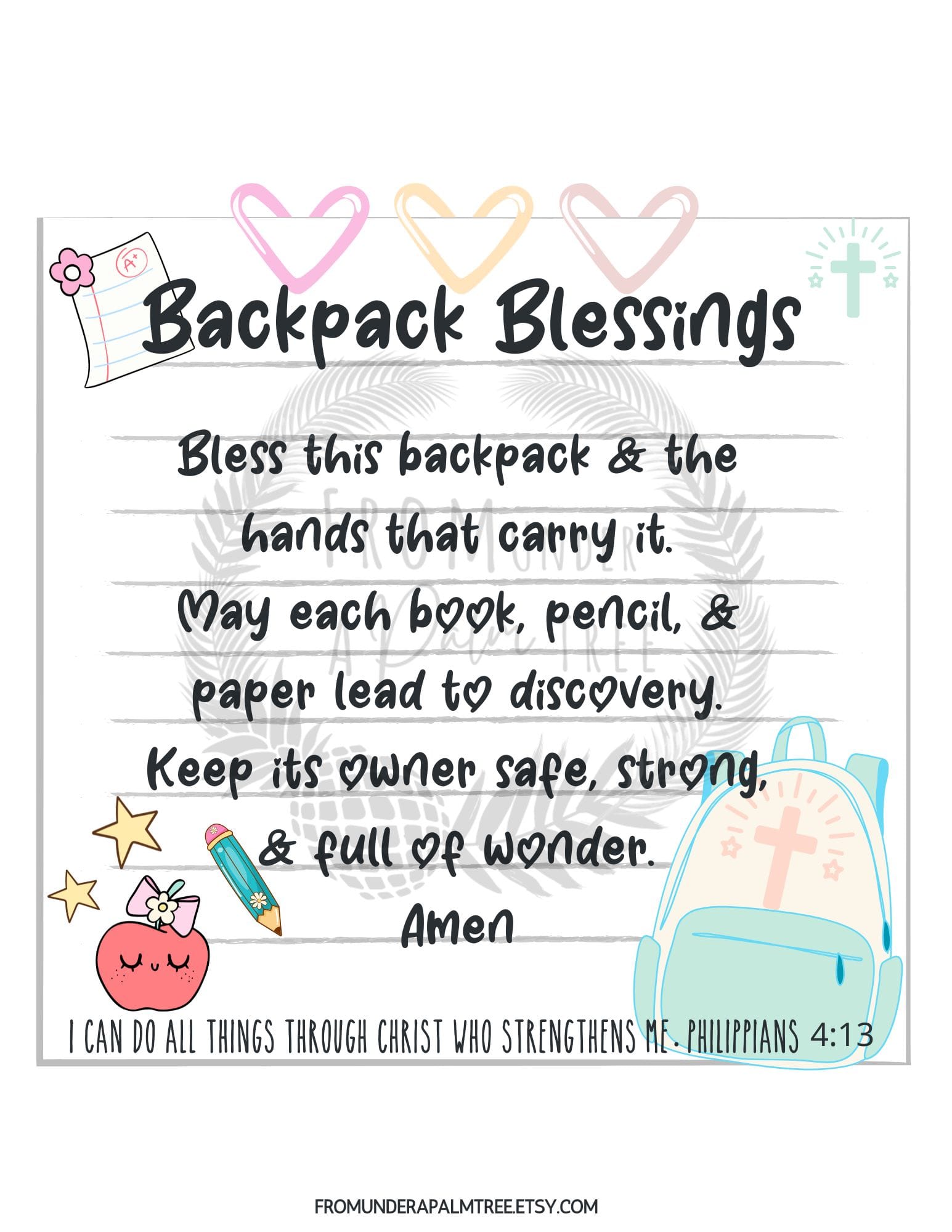 Printable Backpack Blessing Tags for Kids > From Under a Palm Tree